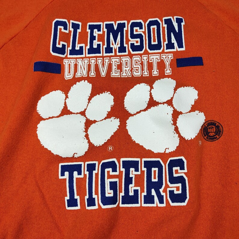 Vintage 80s Distressed Clemson Tigers Football University Sweatshirt ...