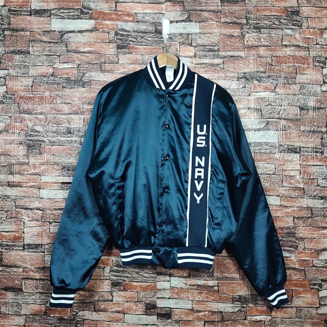Vintage 90s Distressed US Navy Satin Jacket US Navy Sweater Us Navy ...