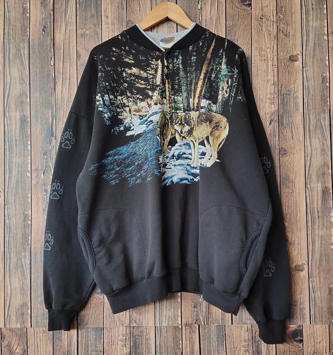 Vintage 90s Art Unlimited Wolf Sweatshirt Wolf Crewneck Wolf Pullover ...