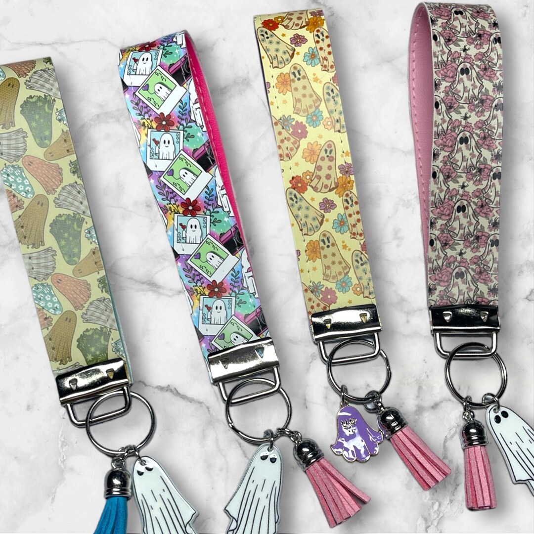 Spooky Cute Ghost Key Fob/flower Ghosts Key Fob/halloween Key Fob/ghost ...