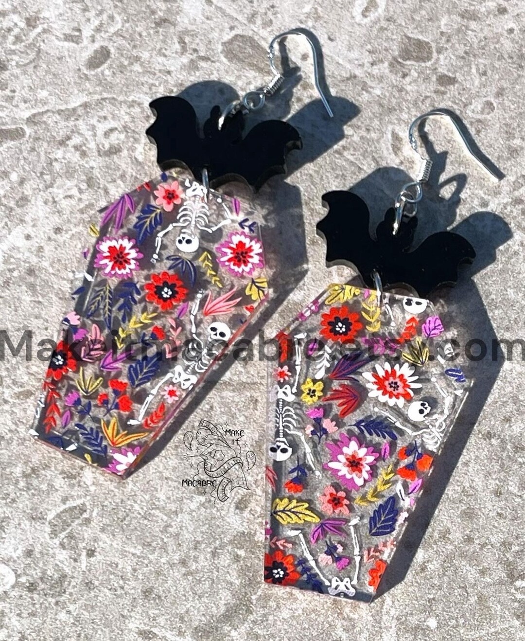 Coffin Bat Earrings/skeleton and Coffins Earrings/bat Dangle Earrings ...