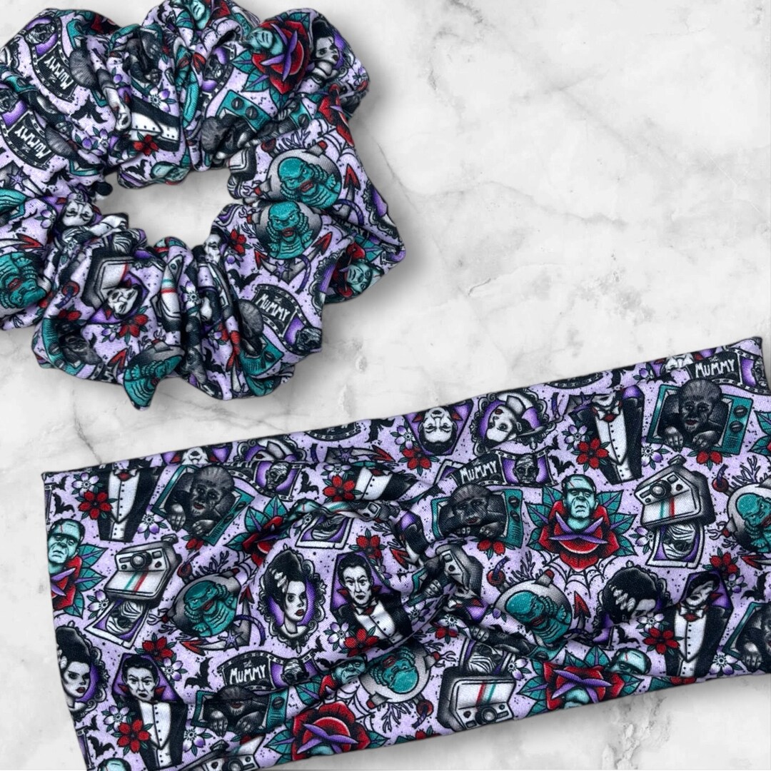 Classic Monsters Head Wrap/old Monsters Headband/monsters Scrunchie ...