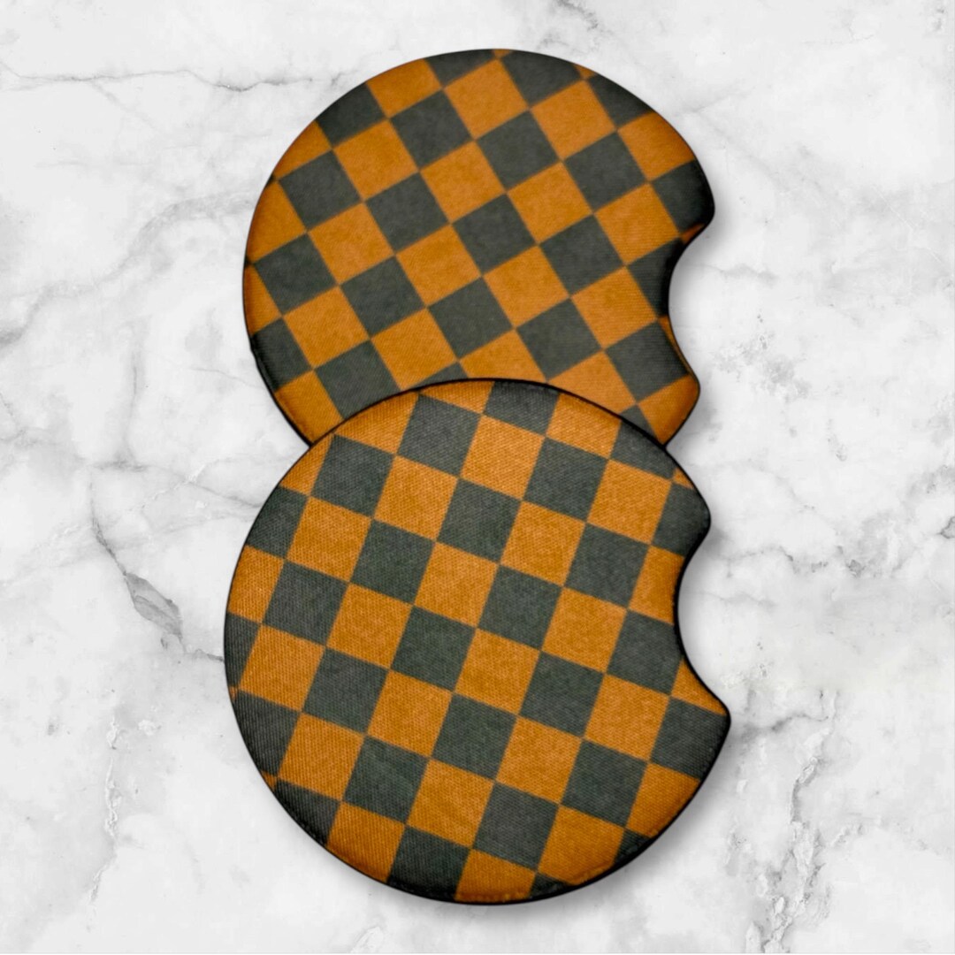 Orange and Black Car Coasters/checkered Halloween Car Coasters/neoprene ...