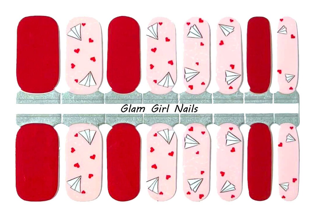 Hearts and Paper Airplanes Hearts Valentine's Day Nail Polish Strips ...
