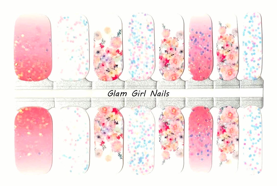 Spring Chunky Glitter Floral Nail Polish Strips / Nail Wraps / Nail Art ...