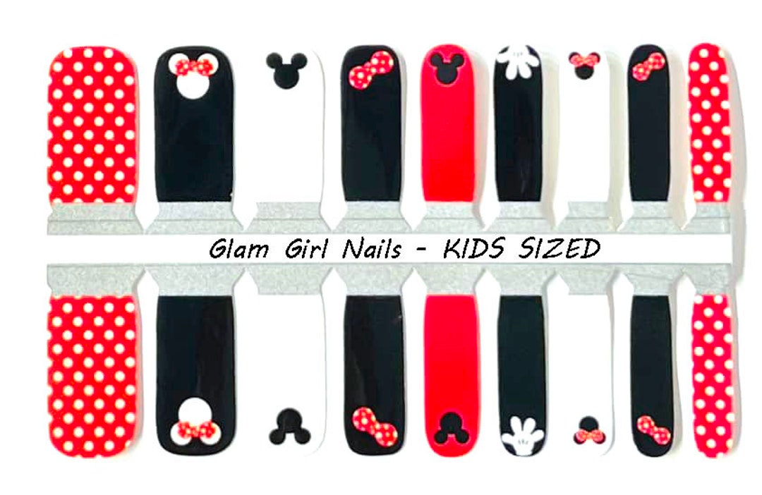 KIDS SIZED Mickey and Minnie Mouse and Polka Dots Nail Polish Strips ...