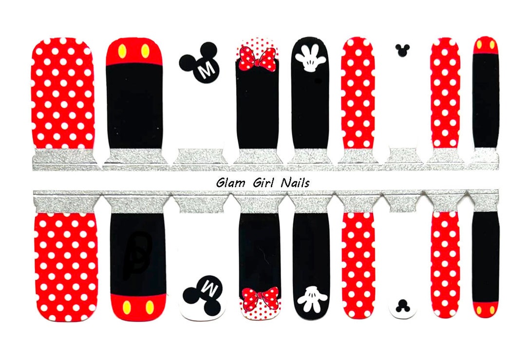 KIDS SIZED Mickey and Minnie Mouse and Polka Dots Nail Polish Strips ...