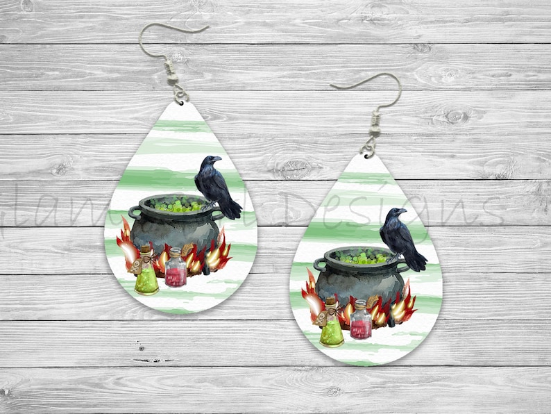 Halloween Crow and Cauldron Sublimation Earring Designs - Etsy