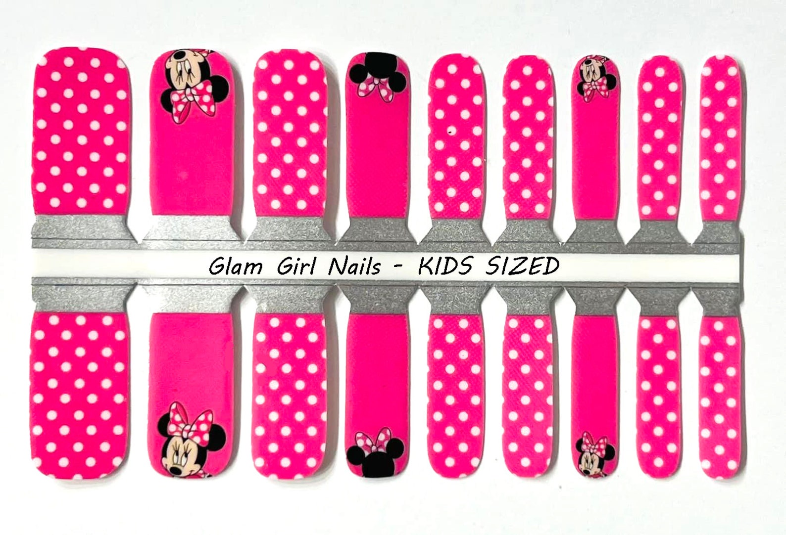 KIDS SIZED Pink Minnie Mouse Bows and Polka Dots Nail Polish - Etsy