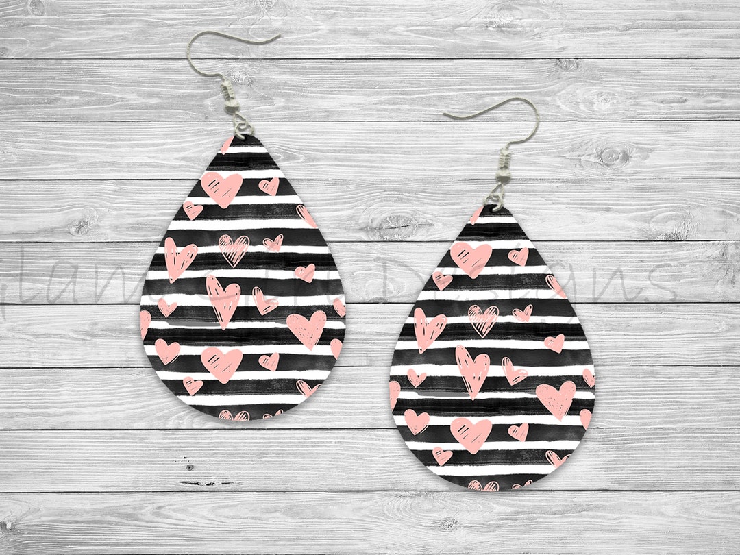 Valentines Day Pink Hearts Sublimation Earring Designs Template PNG ...
