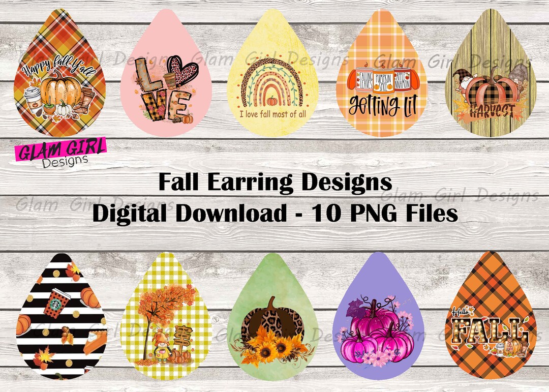 10 Fall Best Seller Bundle Sublimation Earring Designs Template PNG ...