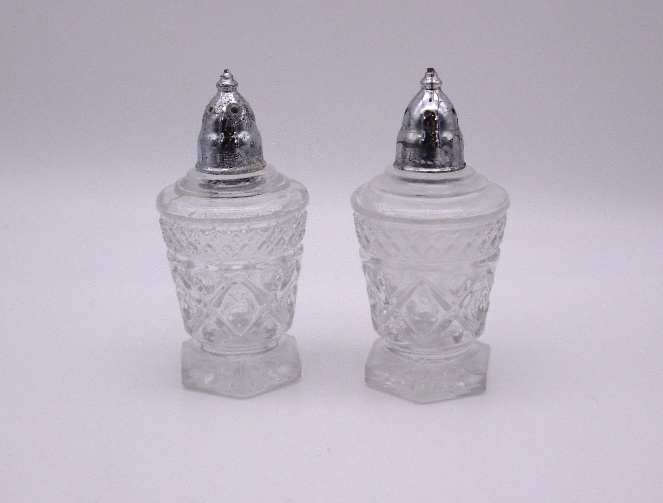 Vintage Clear Cut Glass Salt and Pepper Shakers - Etsy