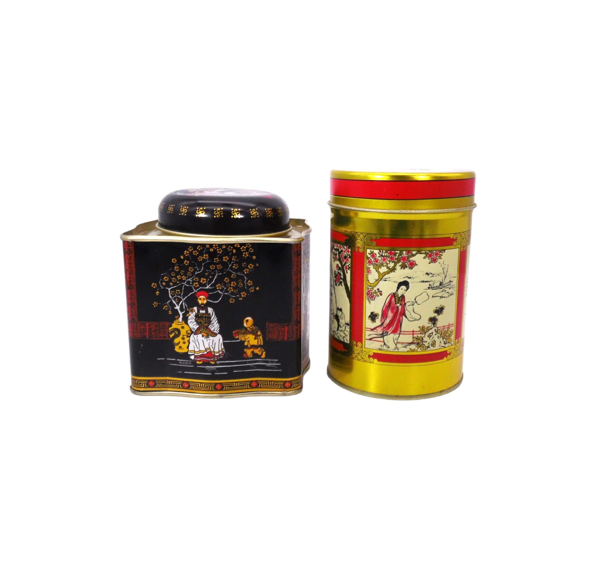 Collectible Metal Asian Oriental Tea Tins Empty Decorative Canisters ...