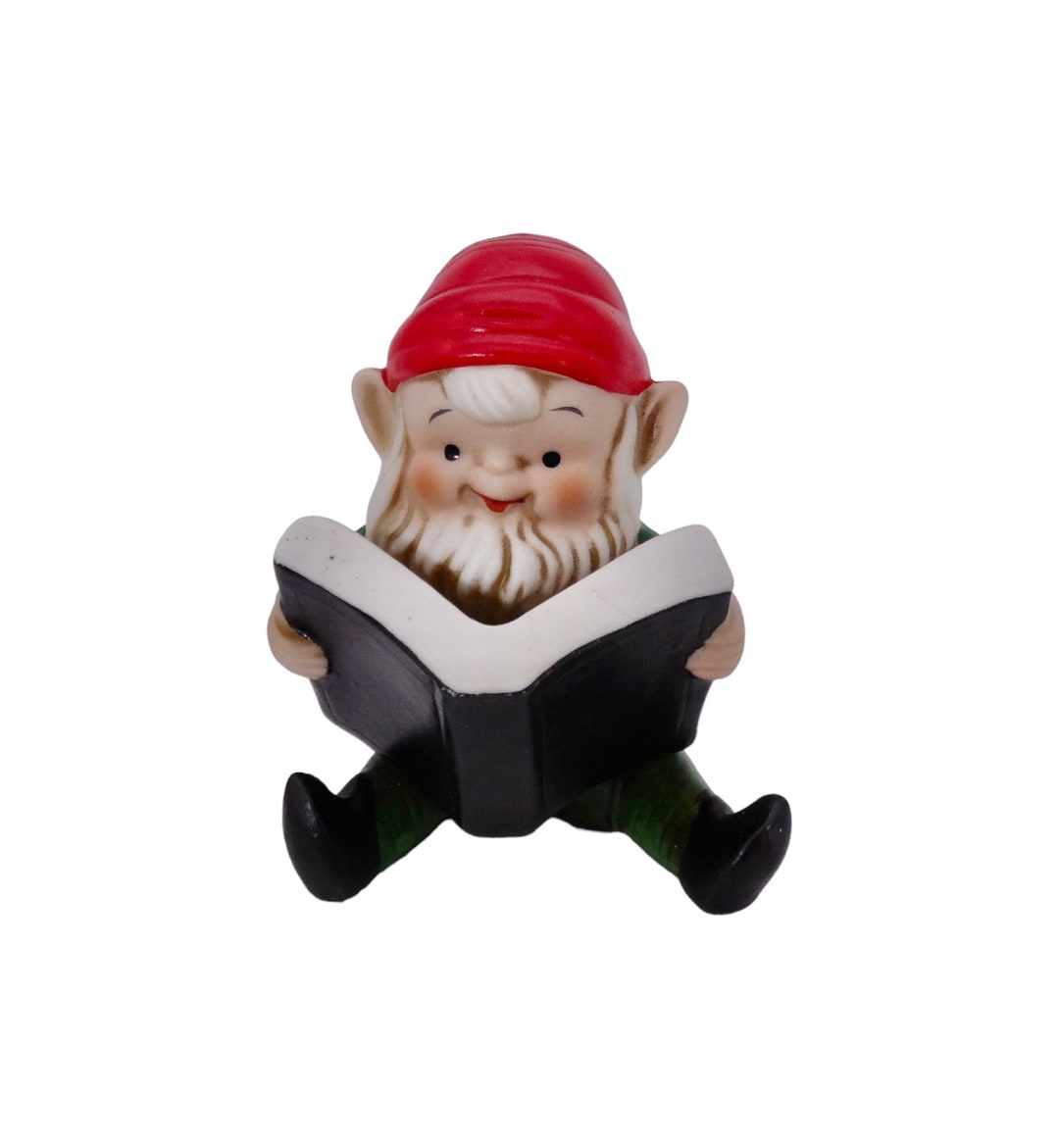 Vintage Homco Elf Gnome Reading Book Ceramic Figurine Christmas Elf ...