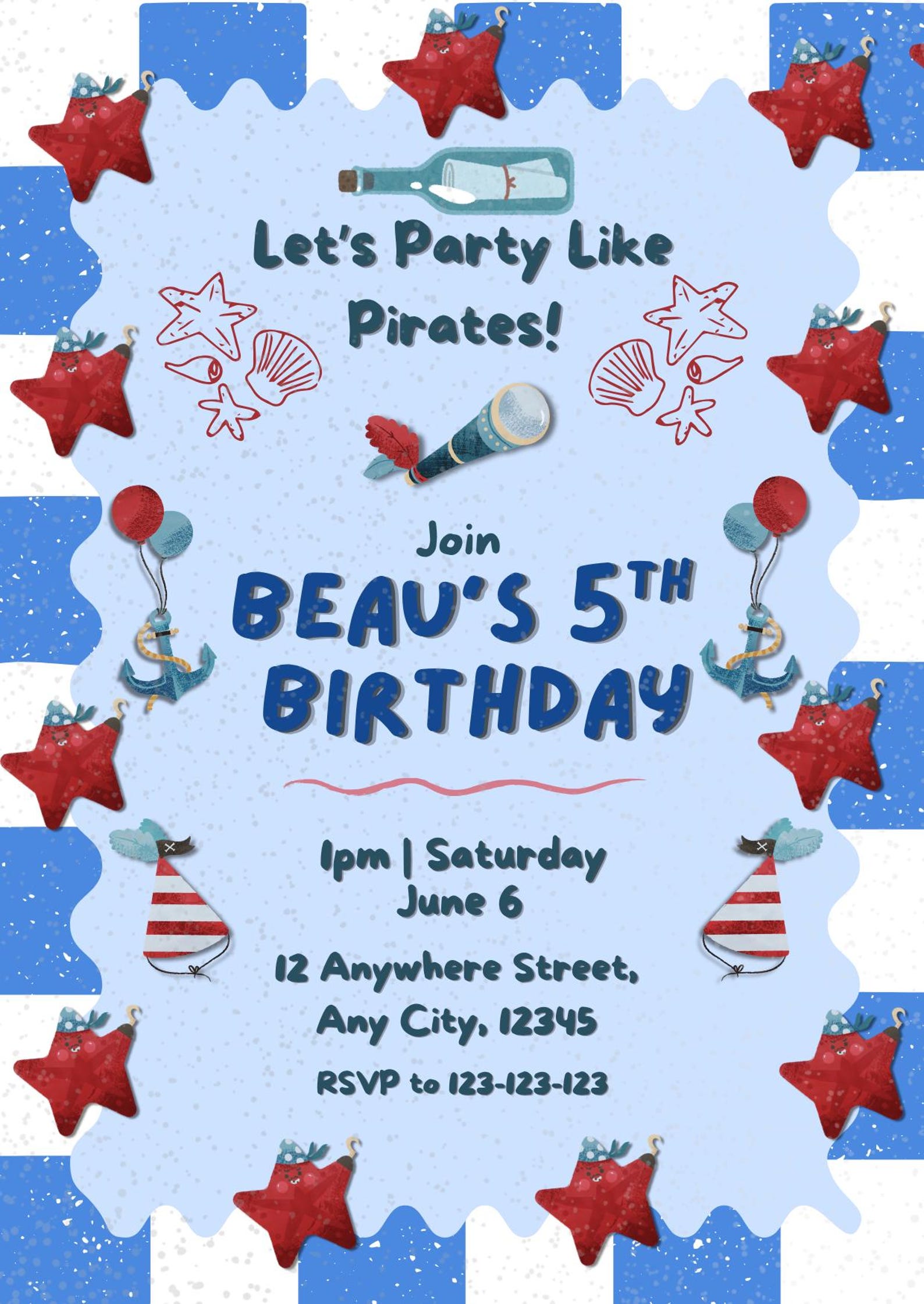 Pirate Birthday Invitation, Editable Canva Template, Kids Party ...