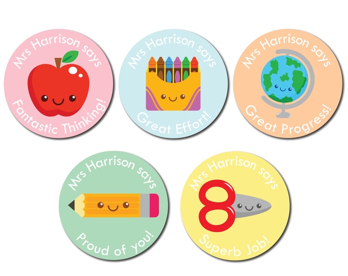 Personalised Teacher Stickers Merit Stickers Glossy Vinyl Sticker Sheet School Theme Stickers ...