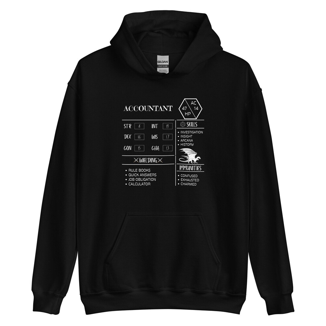 Dnd Dungeons and Dragons Hoodie Accountant Character Sheet D&D Hoody ...
