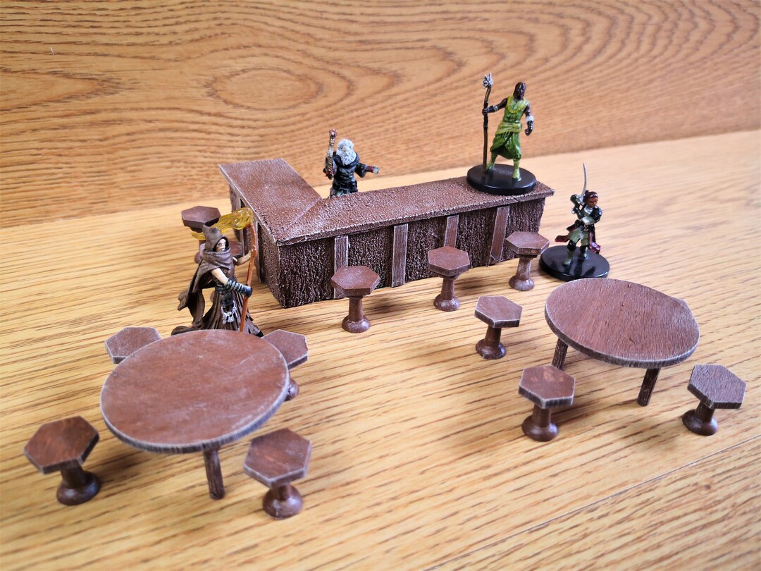 Painted Dnd Tavern Furniture Set: Bar and Tables, TTRPG Terrain - Etsy