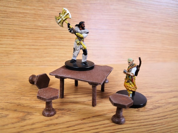 Painted Dnd Furniture Square Table With Stools for Dungeons - Etsy