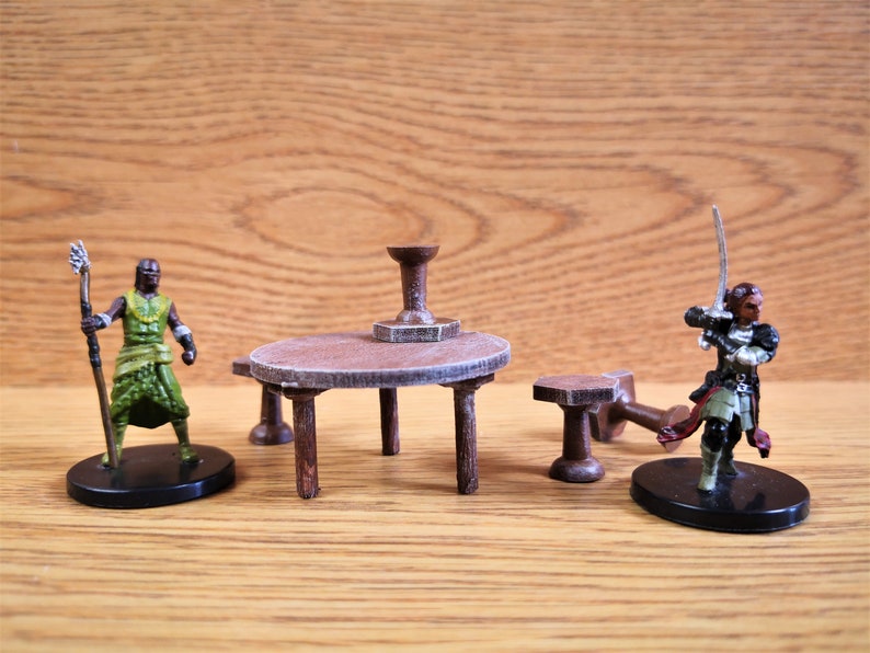 Painted Dnd Furniture Round Table With Stools for Dungeons - Etsy