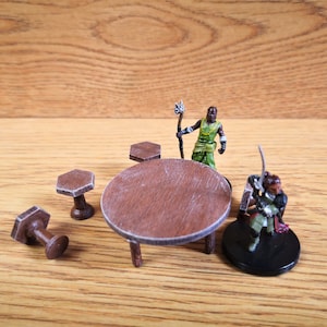 Painted Dnd Furniture | Round Table With Stools for Dungeons and ...