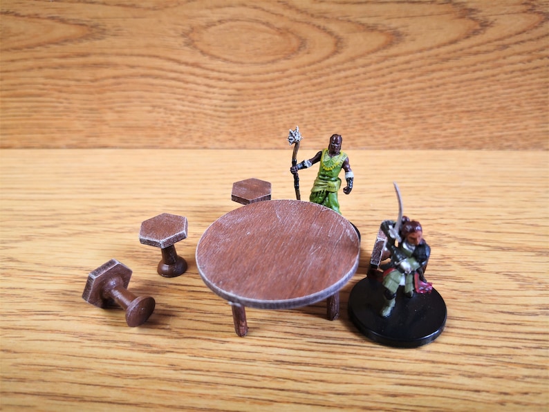 Painted Dnd Furniture Round Table With Stools for Dungeons - Etsy