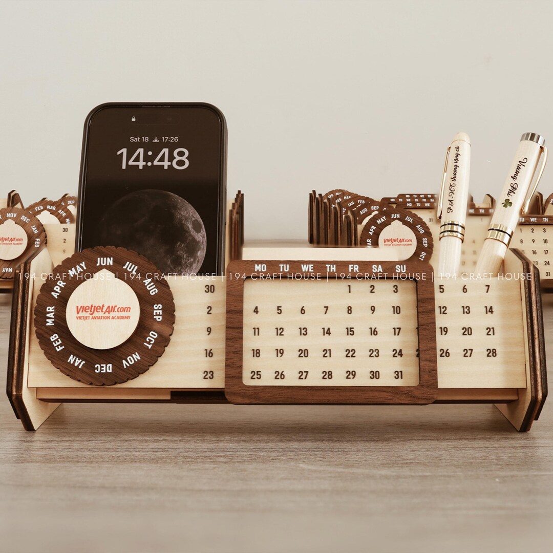 Custom Perpetual Calendar With Storage, Personalized Desk Organizer ...