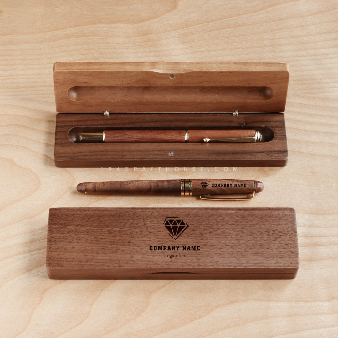 Custom Company Logo Engraved Wooden Pen and Case Office Set ...