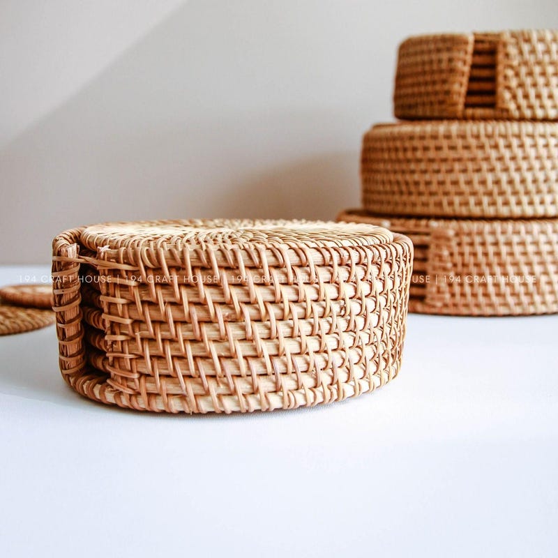 Rattan Drink Coasters - Etsy
