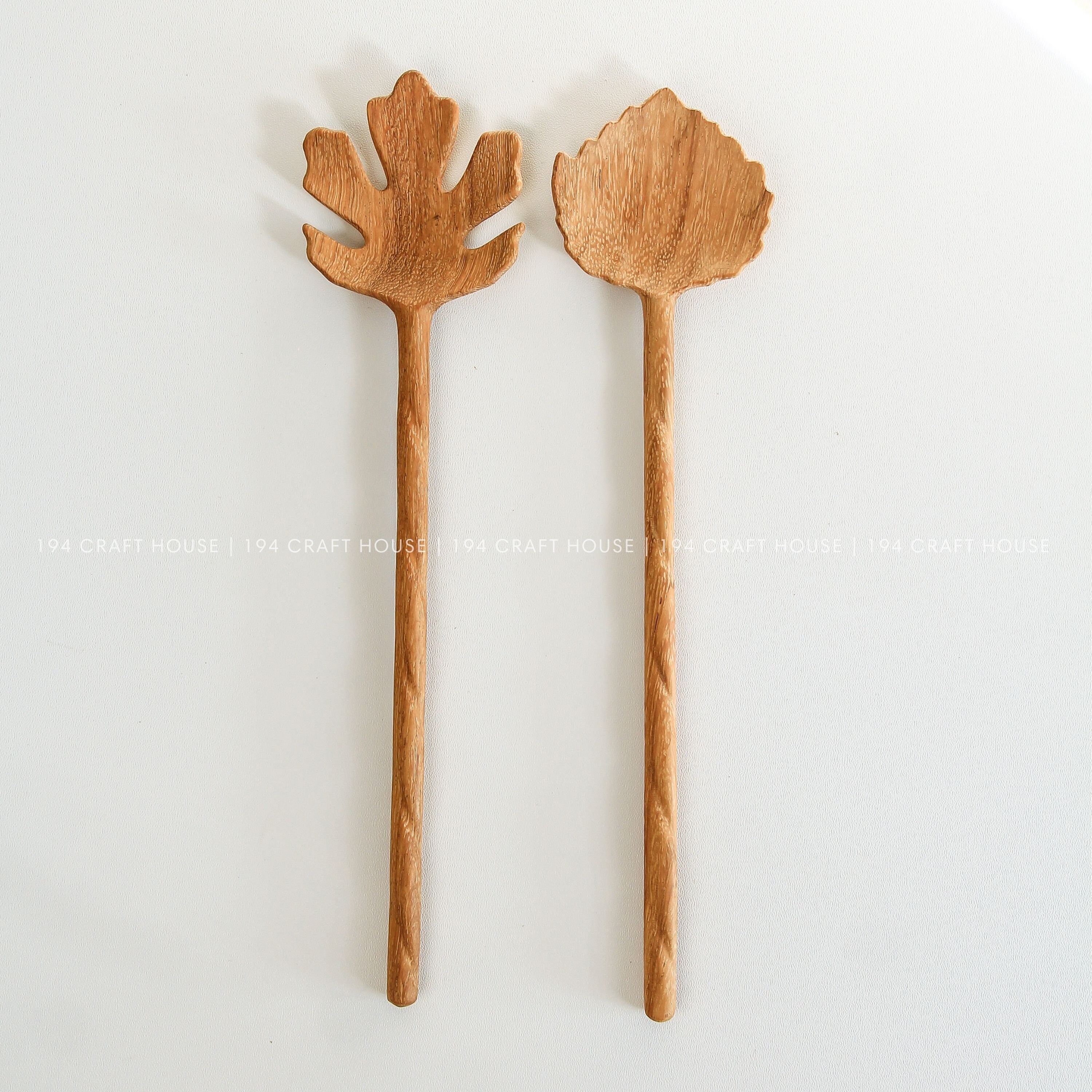 Maple Leaf Wood Salad Servers: Engraved Vegan Gift - Etsy