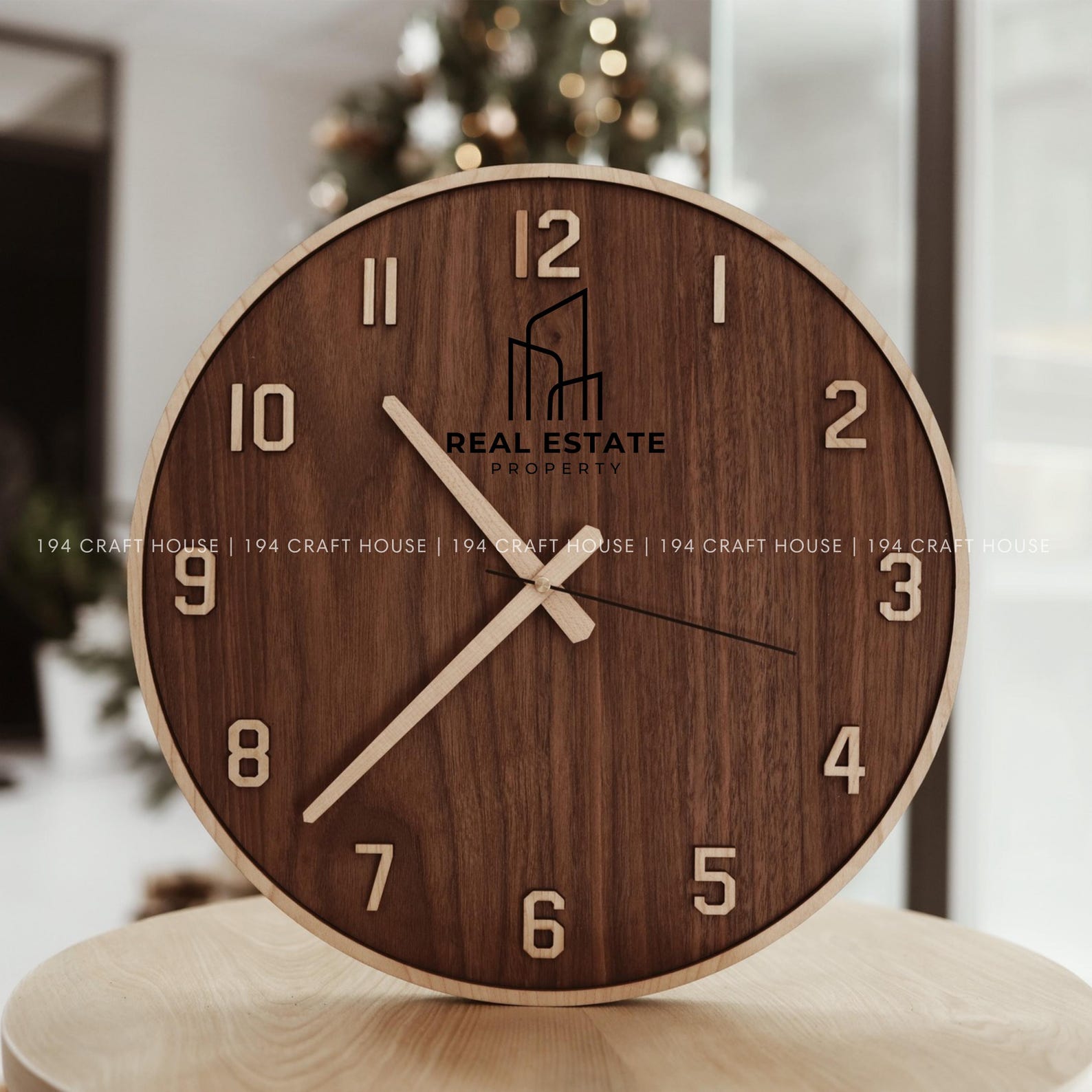 Personalized Wood Wall Clock With Logo Real Estate Company Gift for ...