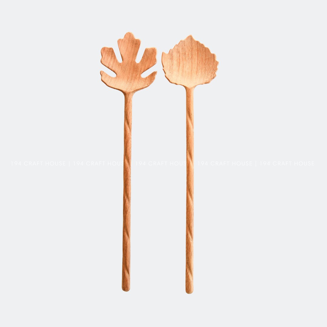Hand Carved Maple Leaf Wood Salad Servers: Kitchen Decor - Etsy