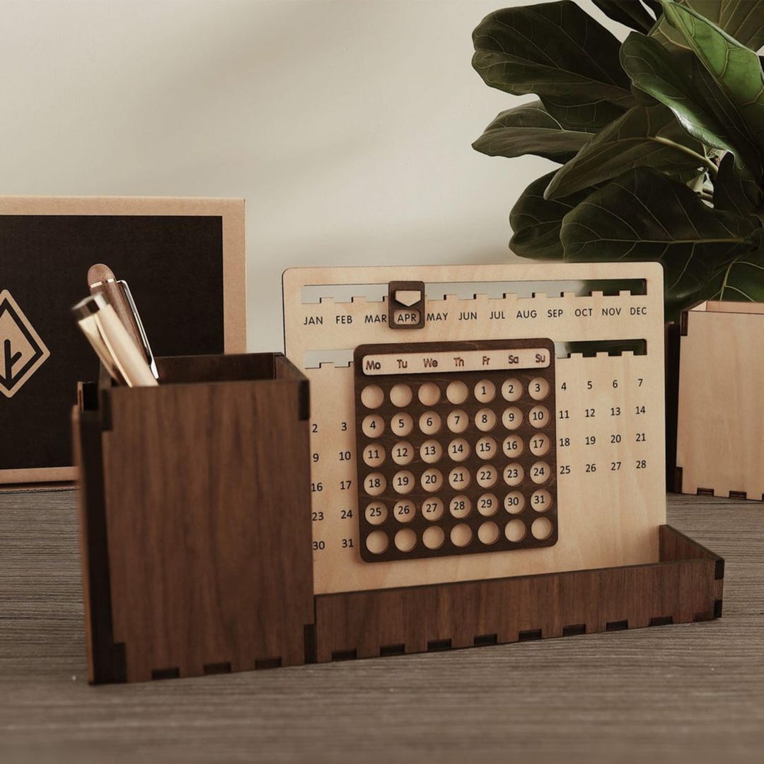 Perpetual Desk Calendar With Storage, Personalized Desk Organizer ...