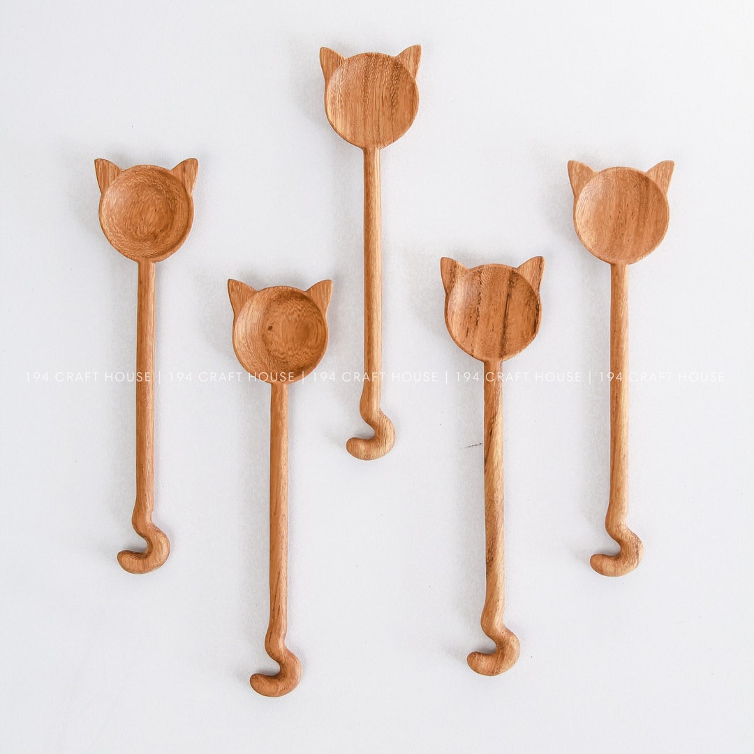 Handmade Wooden Cat Spoon: Personalized Engraved Gift for Cat Lover ...