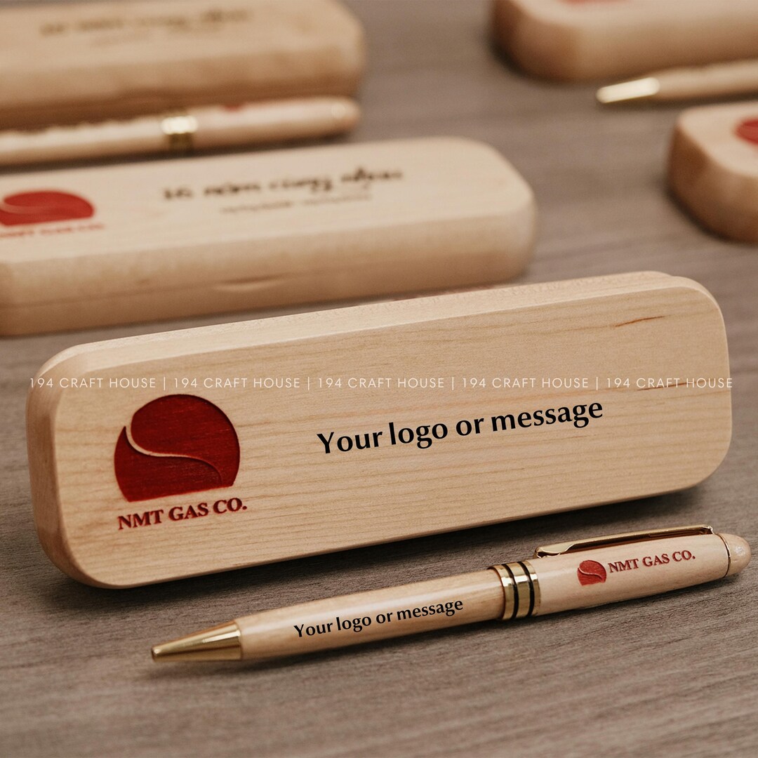 Color Company Logo & Name Wood Pen Set: Personalized Gift for Business ...