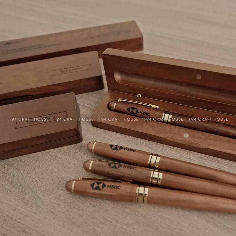 Custom Engraved Wooden Pen Set: Corporate Gift With Case & Notebook - Etsy