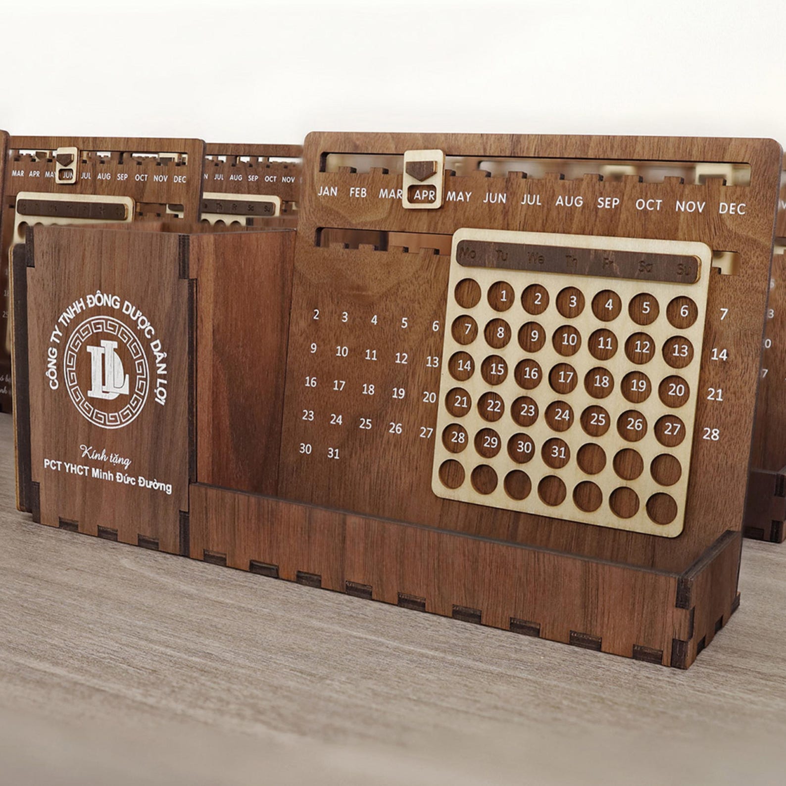 Custom Multi-function Perpetual Desk Calendar With Pen & Pencils Holder ...