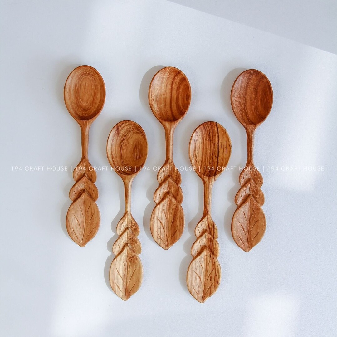 Handmade Wooden Spoon With Leaf Handle, Engraved Spoon Personalized ...