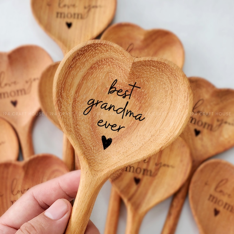 Best Grandma Ever Custom Engraved Wooden Heart Spoon Personalized Gift ...