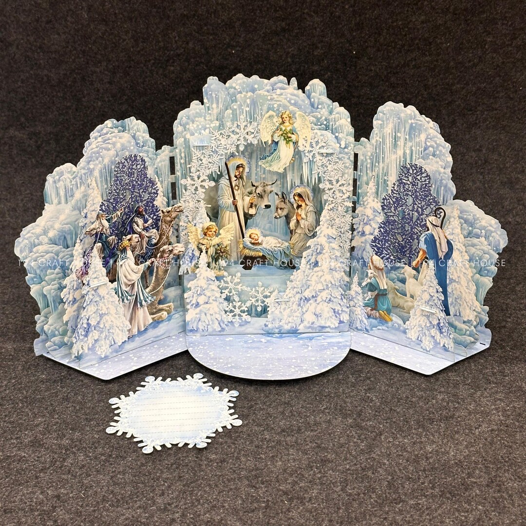 3D Popup Christmas Card, Winter Wonderland Nativity Christmas Card ...