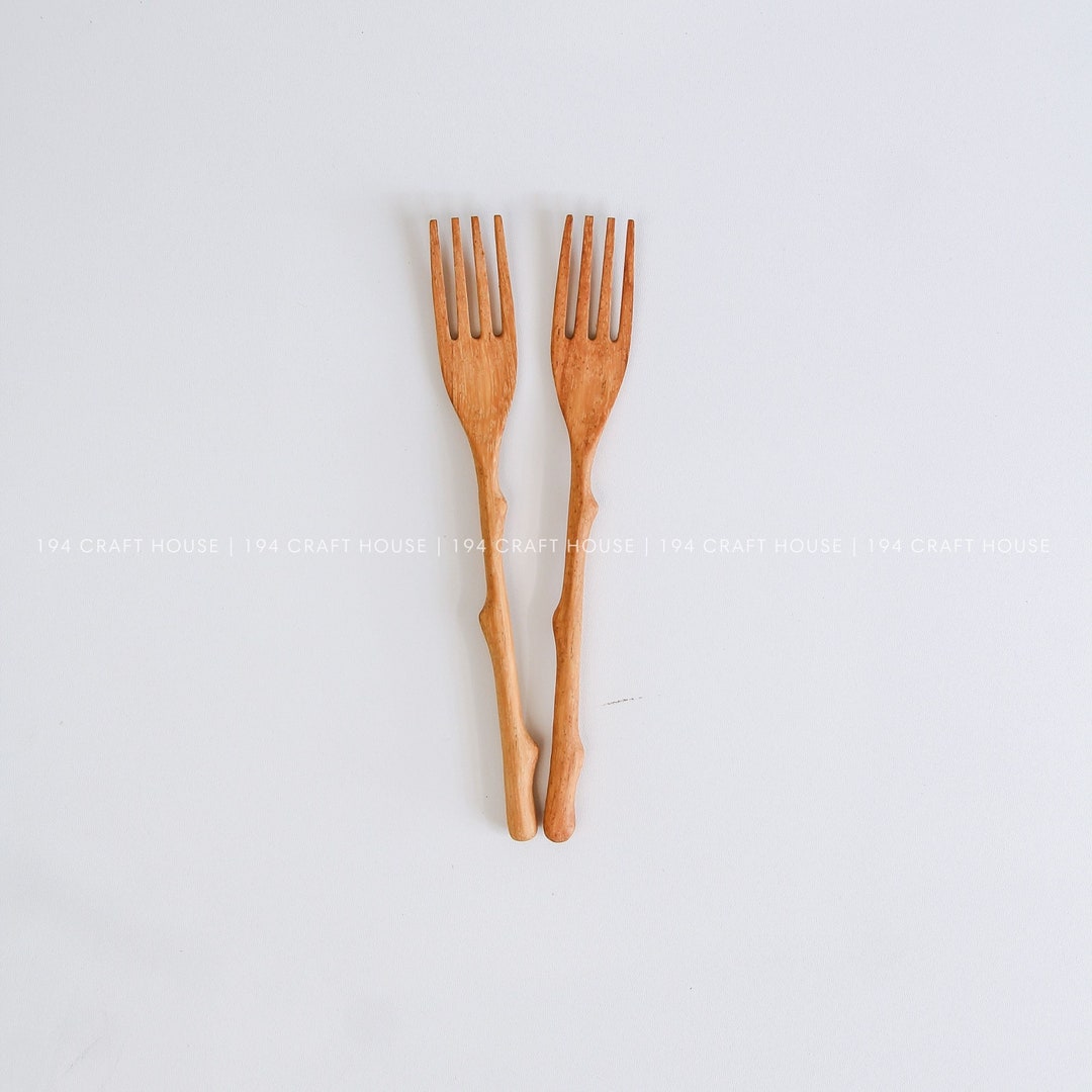 Hand Carved Twig Handle Wooden Fork Personalized Gift for Kids, Gift ...