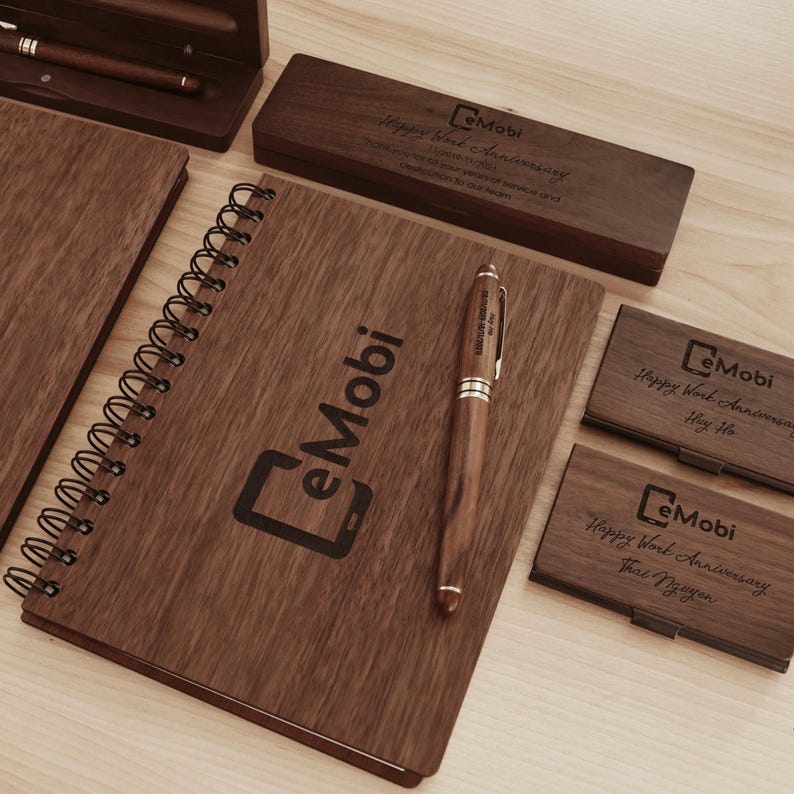 Custom Monogrammed Engraved Notebook & Pen Set Personalized Gift for ...