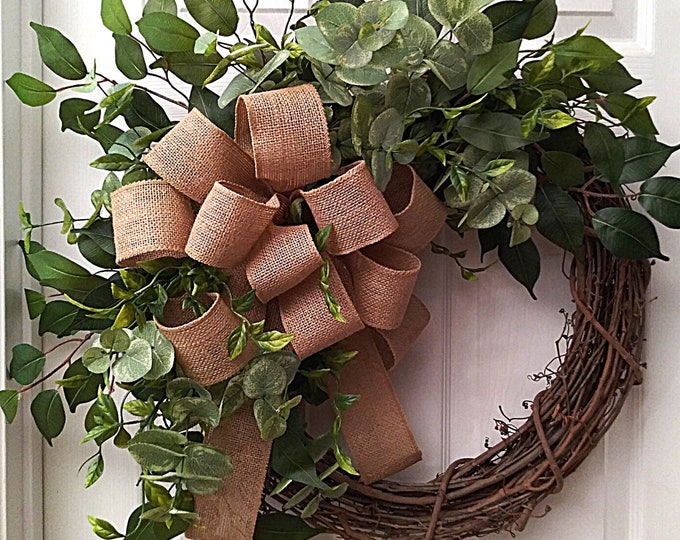 Simple Greenery Wreath for Front Door, All Season Greenery Wreath ...