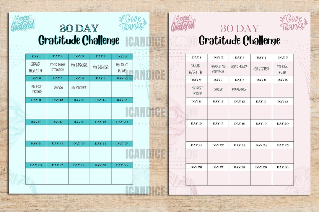 30 Day Gratitude Printable Challenge, Gratitude Journal, Grateful Goal ...