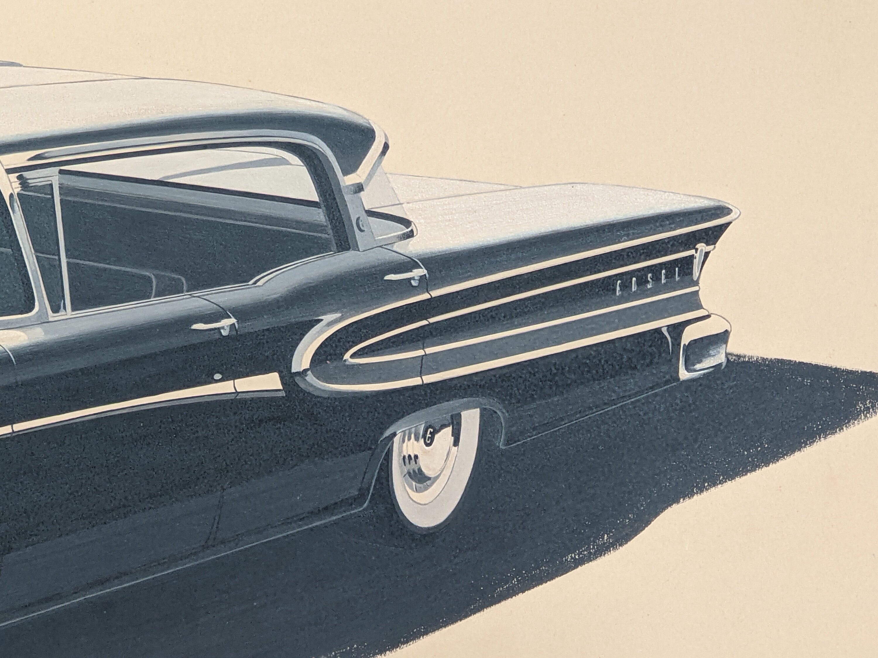 Vintage Painting of Ford Edsel Custom Car Headed Left by Kenneth Lewis ...