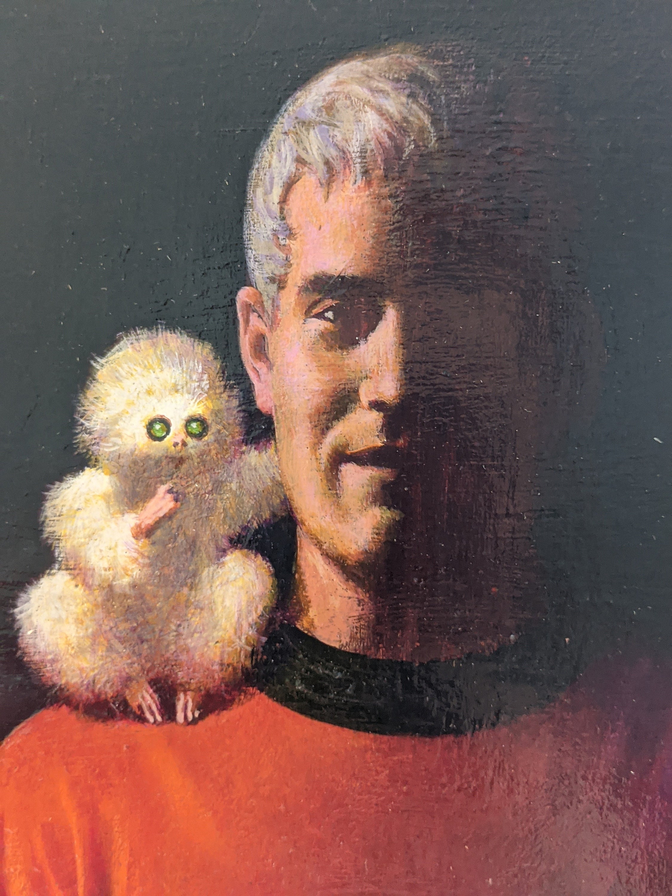Vintage Painting of Man With Small Fuzzy Alien by Hector Garrido - Oil ...