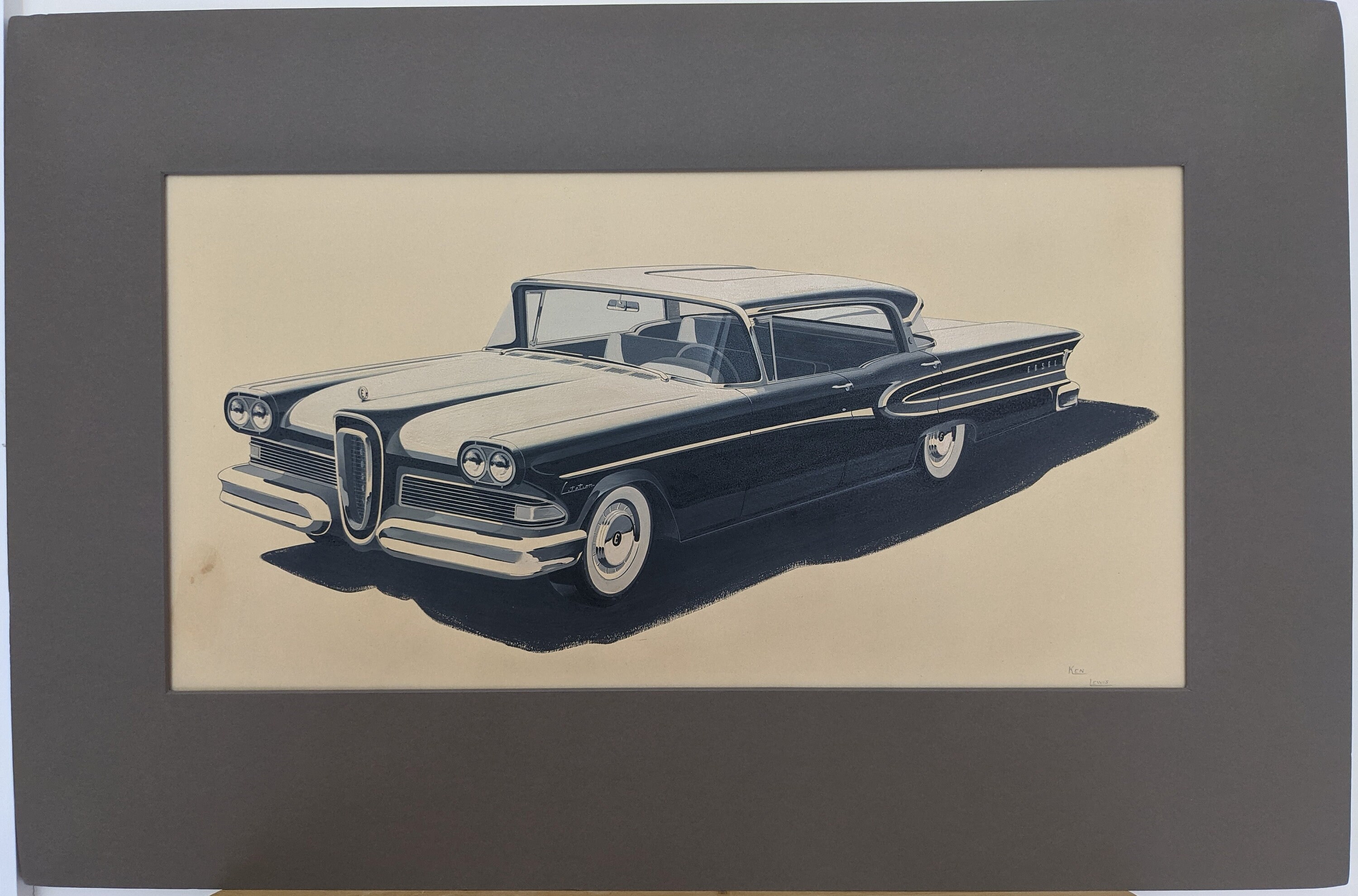 Vintage Painting of Ford Edsel Custom Car Headed Left by Kenneth Lewis ...