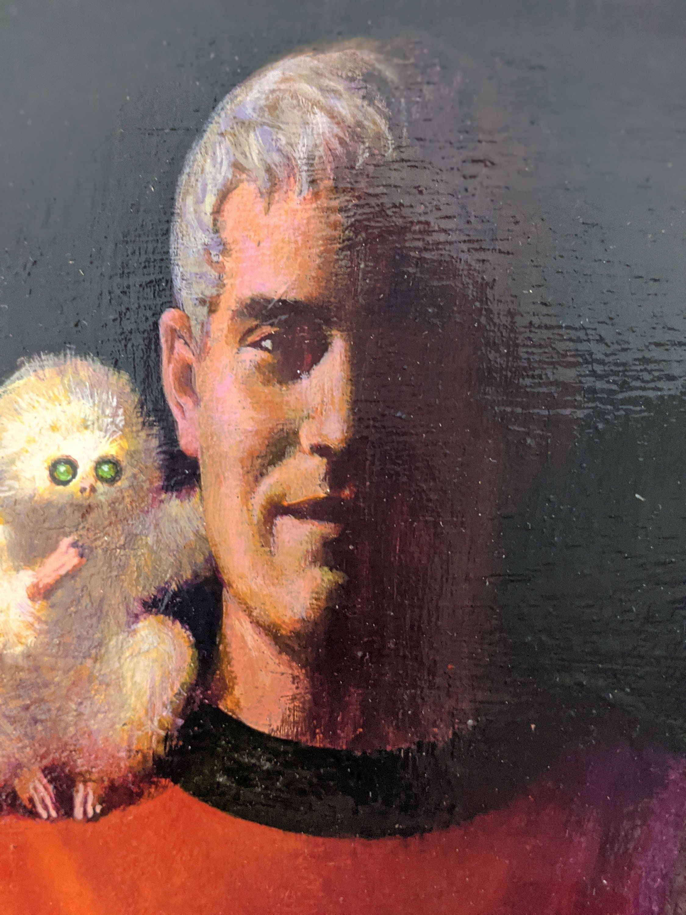 Vintage Painting of Man With Small Fuzzy Alien by Hector Garrido - Oil ...