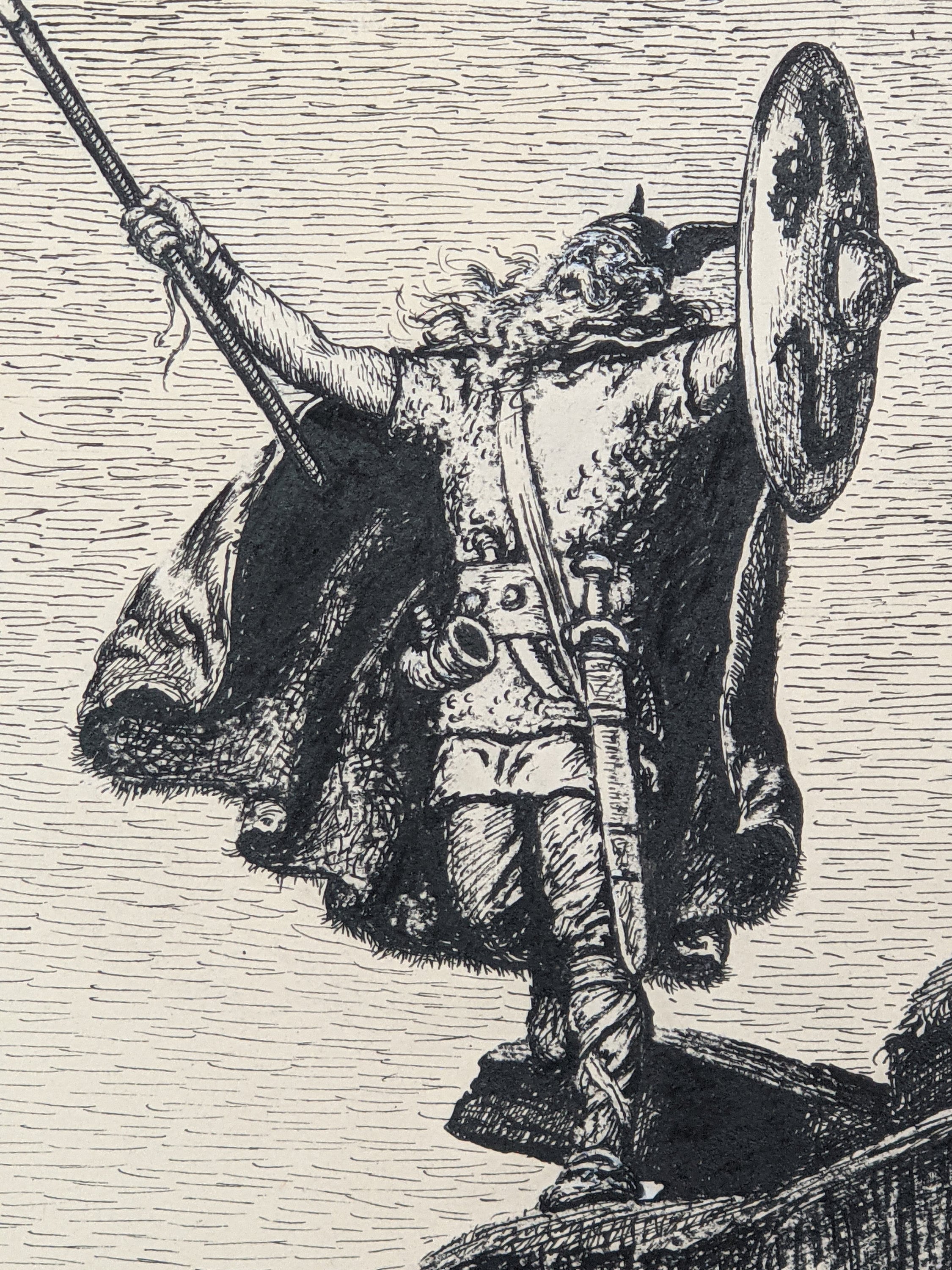 Vintage Drawing of Leif Erikson Yelling on Cliff Edge by Norman Price ...