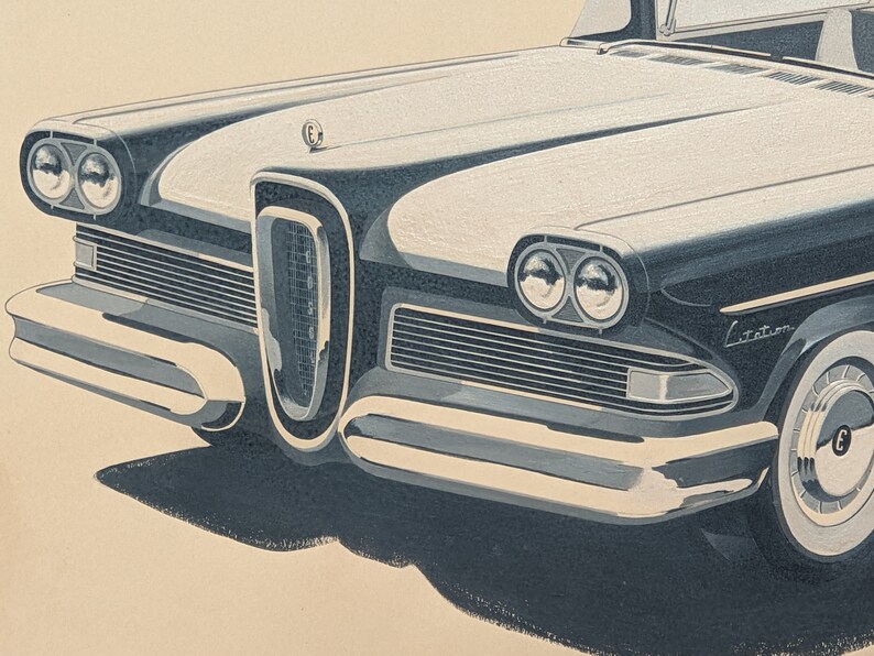 Vintage Painting of Ford Edsel Custom Car Headed Left by Kenneth Lewis ...